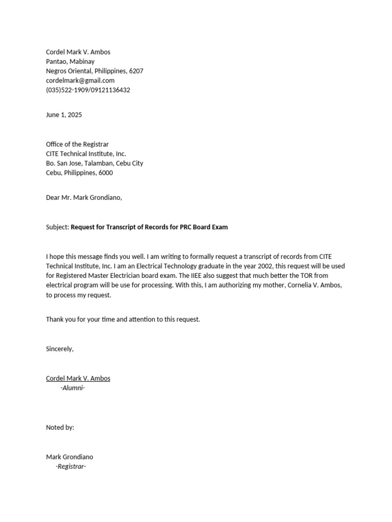 Letter of Intent - CITE Tor Request Ambos | PDF