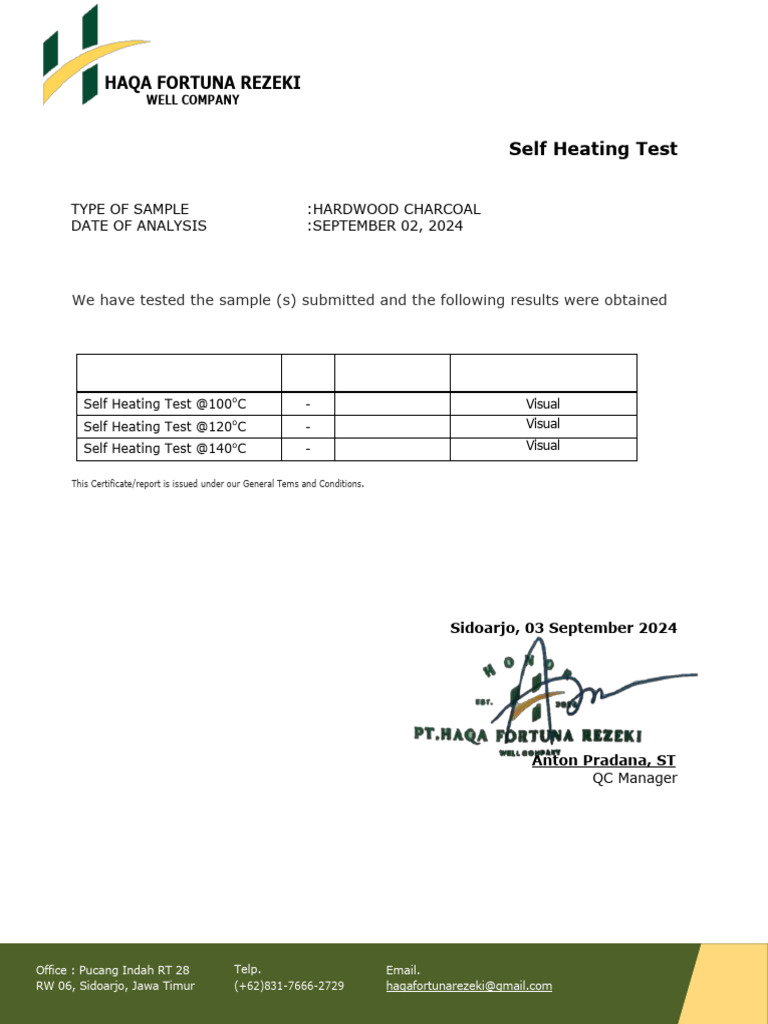Self Heating Test Report for Charcoal | PDF