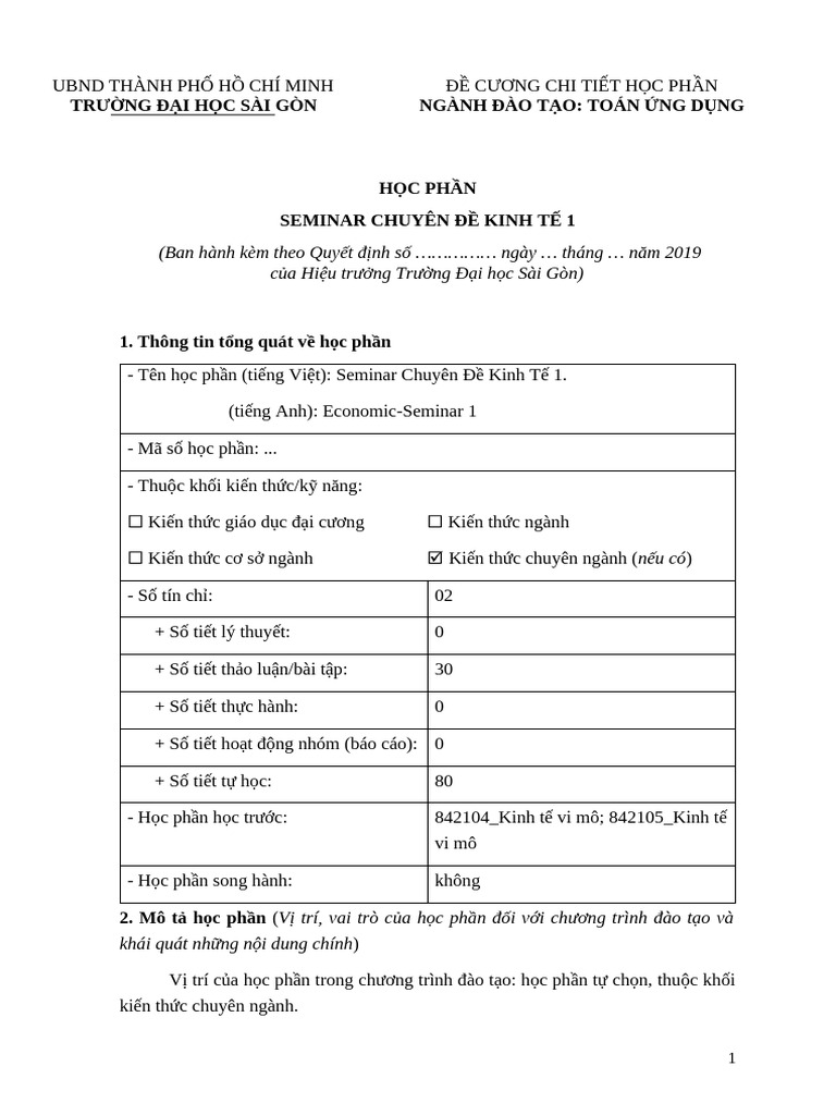 De Cuong Mon Hoc Semina Cac Chuyen de Kinh Te | PDF