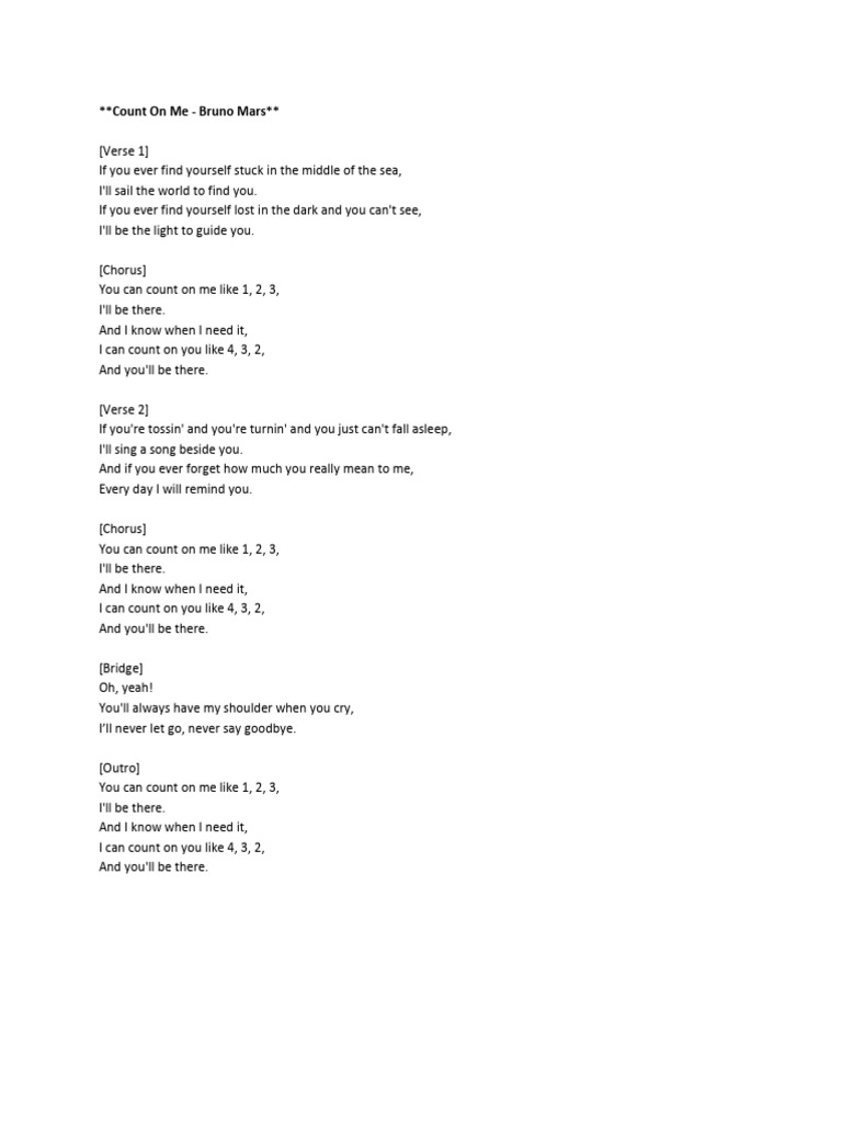 Bruno Mars' "Count On Me" Lyrics | PDF