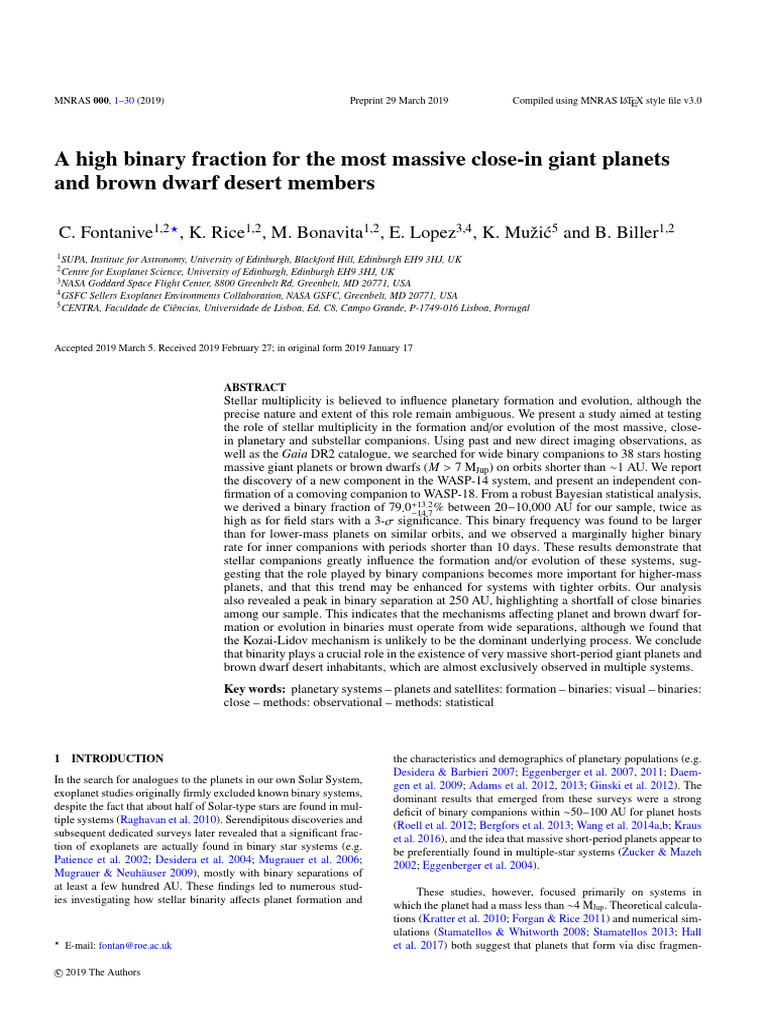 High Binary Fraction for Massive Gas Giants and Brown Dwarfs | PDF ...