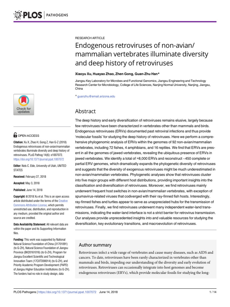 Endogenous Retroviruses of Non-Avian-mammalian Vertebrates Illuminate ...
