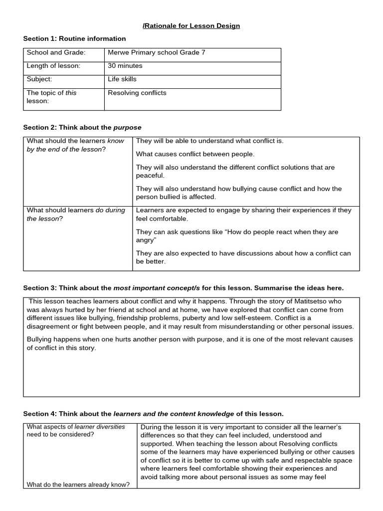 Rationale For Lesson Design Assessment Final | PDF | Learning | Bullying