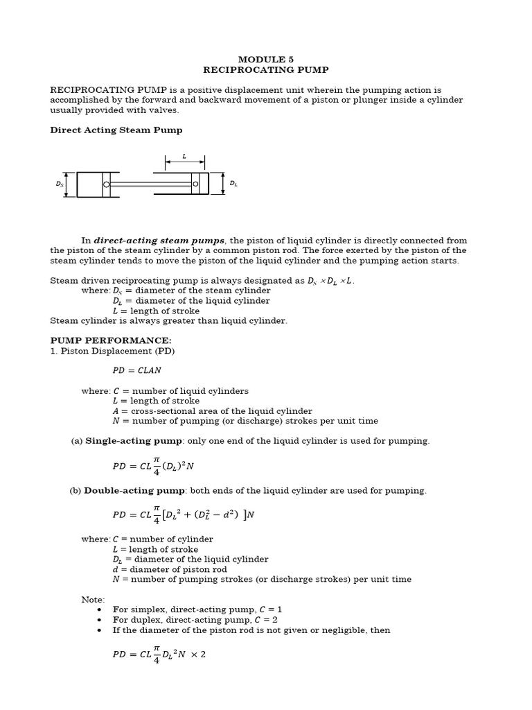 MODULE 5 Reciprocating Pumps | PDF | Horsepower | Pump