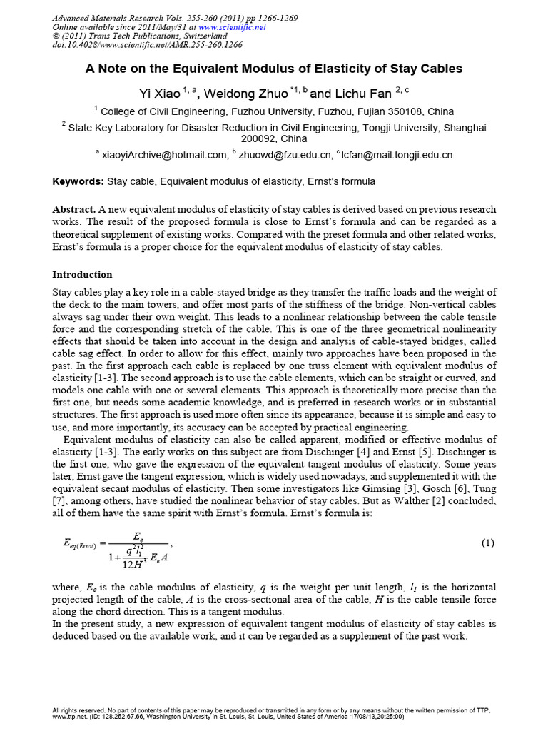 AMR.255-260.1266 Modulus of Cable Stayed | PDF | Young's Modulus | Elasticity (Physics)