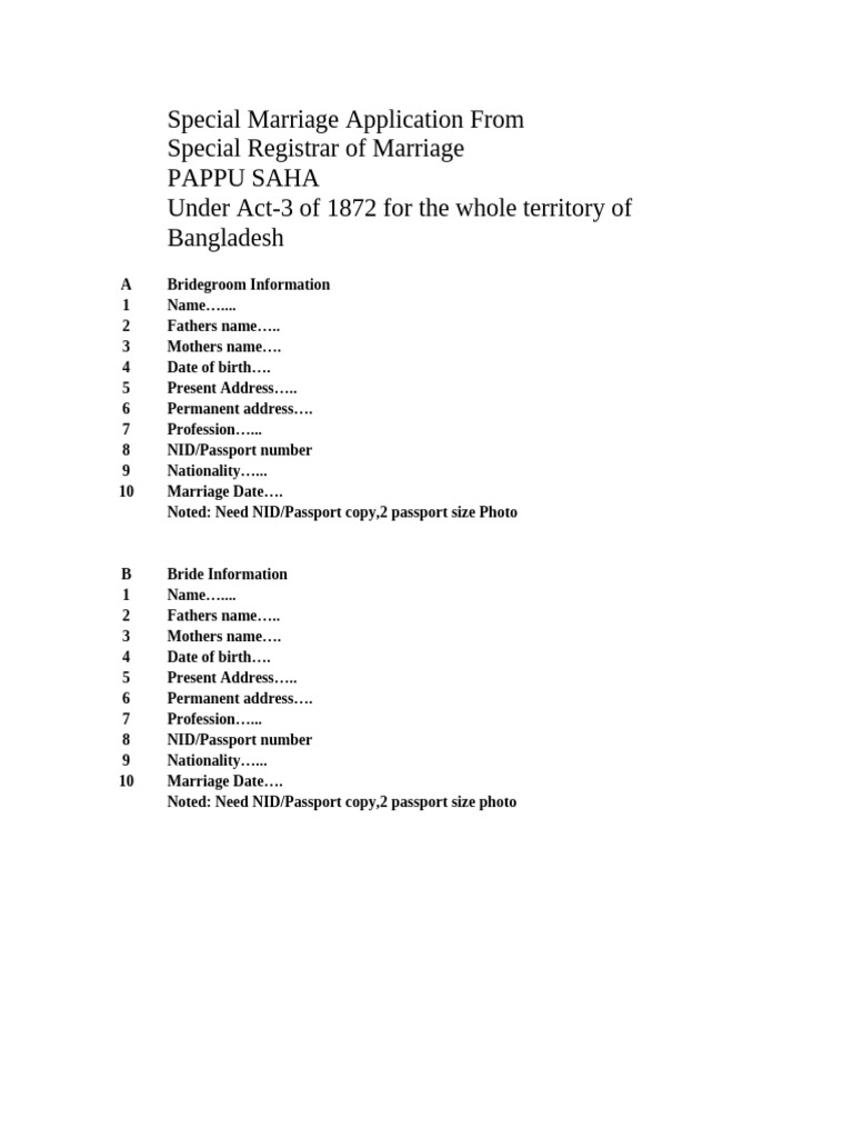 Special Marriage Application From 2 1 | PDF