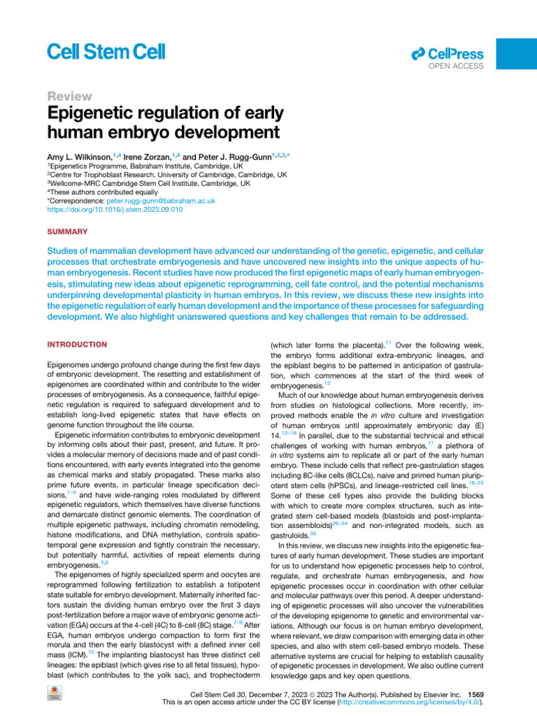 Epigenetic Regulation of Early Human Embryo Development | PDF | Dna ...