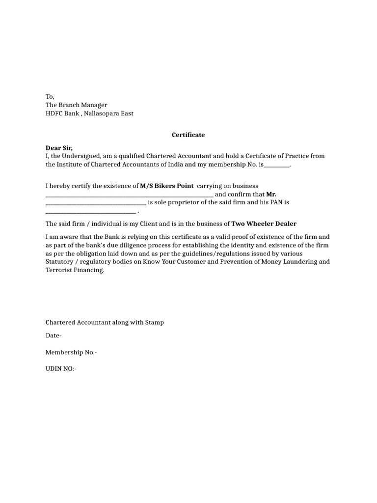 HDFC BANK LETTER FORMAT | PDF