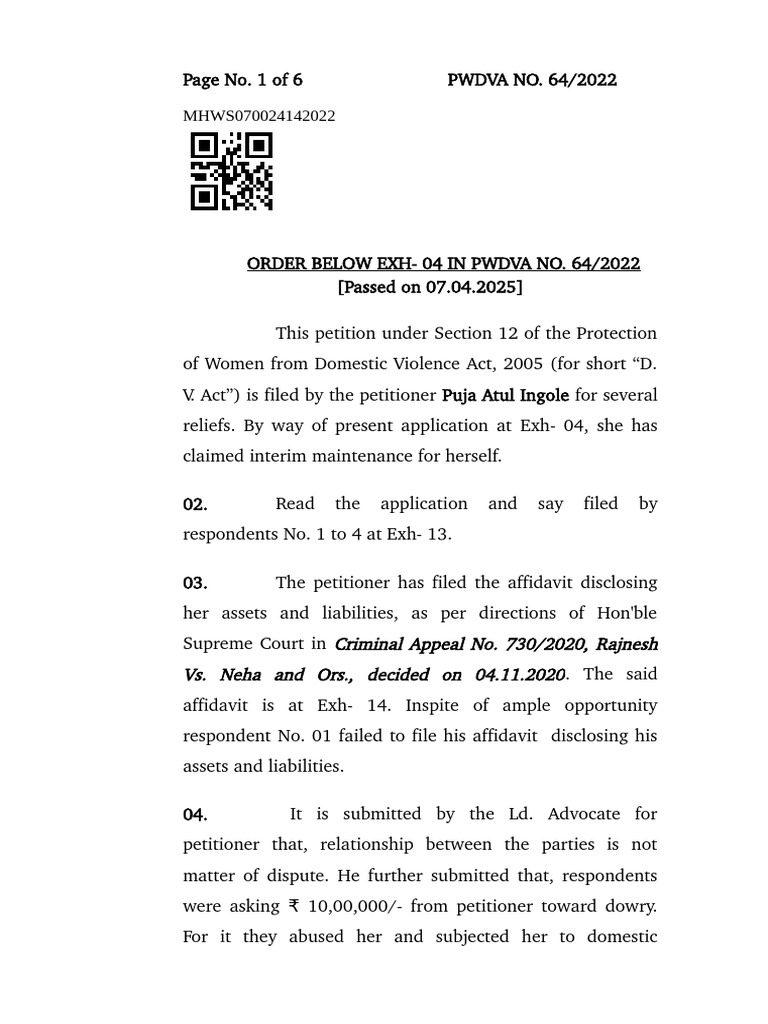 Interim Maintenance Order in PWDVA Case | PDF | Justice | Crime & Violence