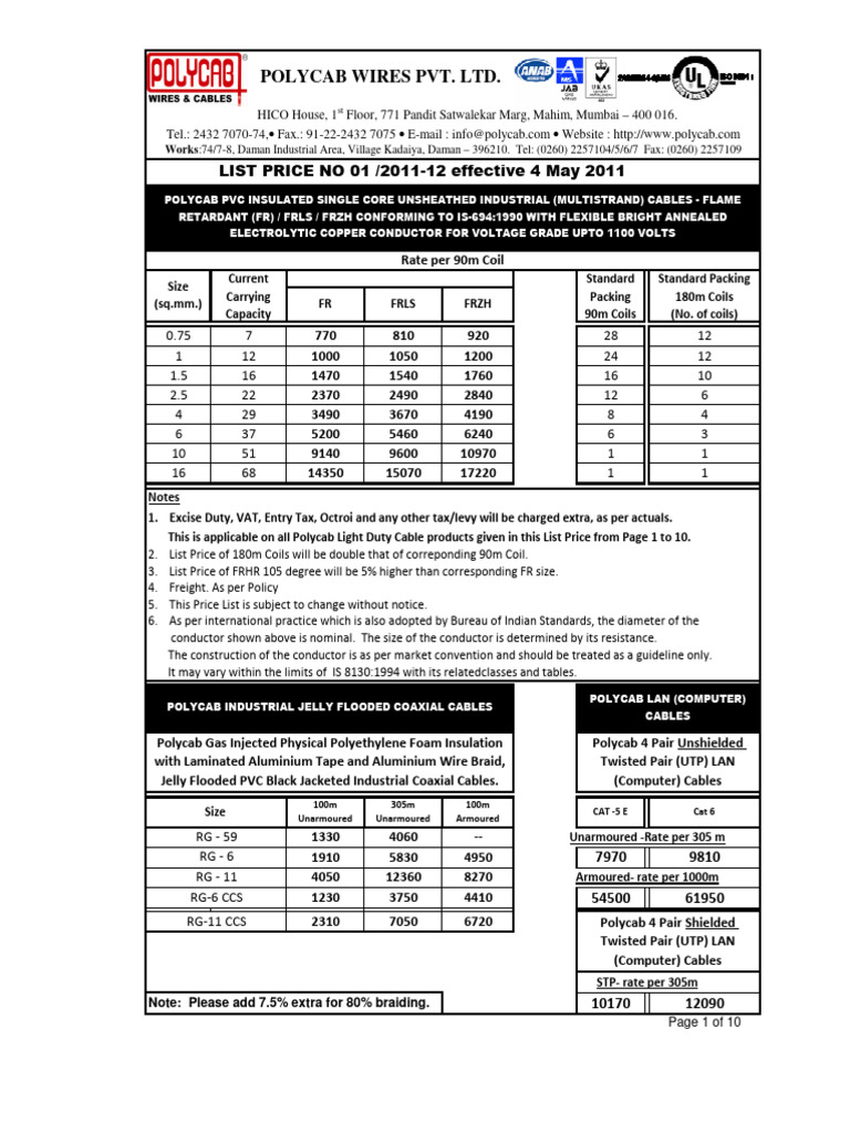 Poly Cab | PDF | Insulator (Electricity) | Electrical Conductor