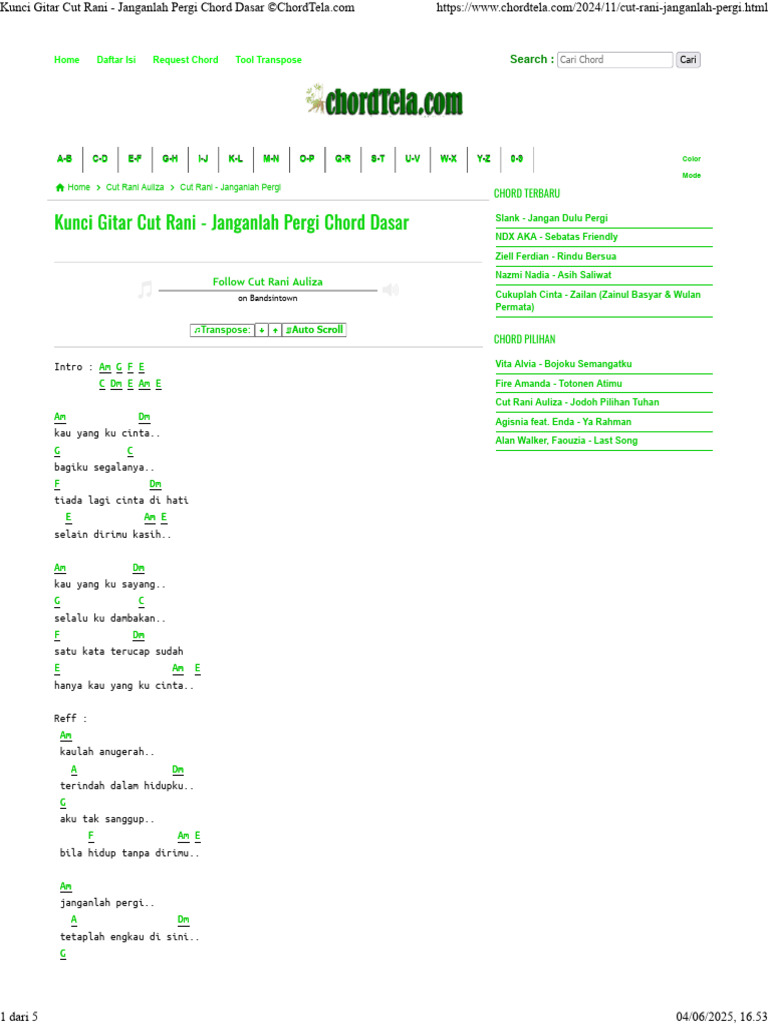 Kunci Gitar Cut Rani - Janganlah Pergi Chord Dasar © | PDF
