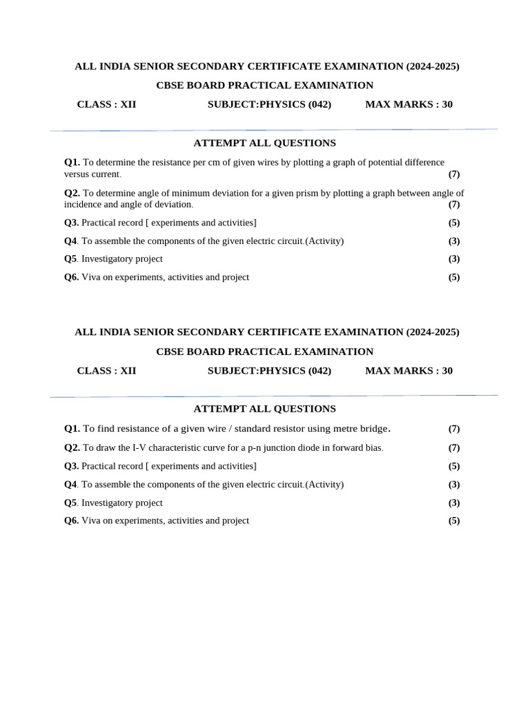 12 Practical Question Papper 2025(Final) | PDF | P–N Junction | Electronics