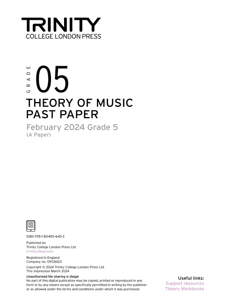 Grade 5 Music Theory Exam Paper 2024 | PDF | Minor Scale | Musical ...