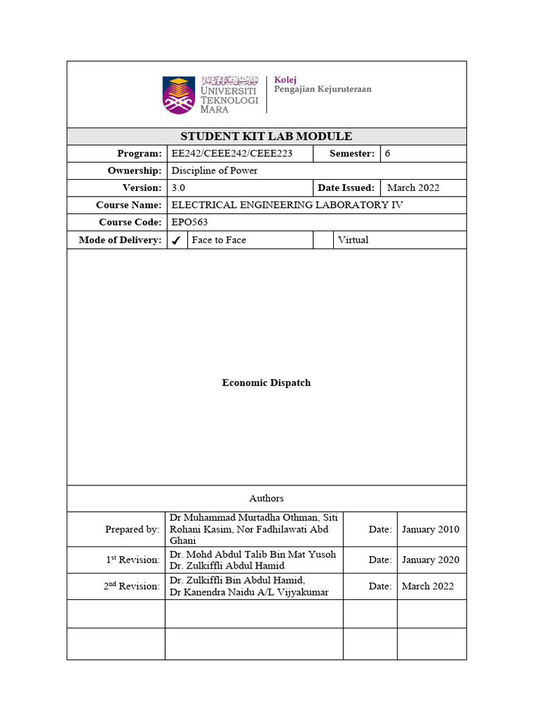 EPO563 (Student Kit) PS2 - Economic Dispatch | PDF | Simulation | Ac Power