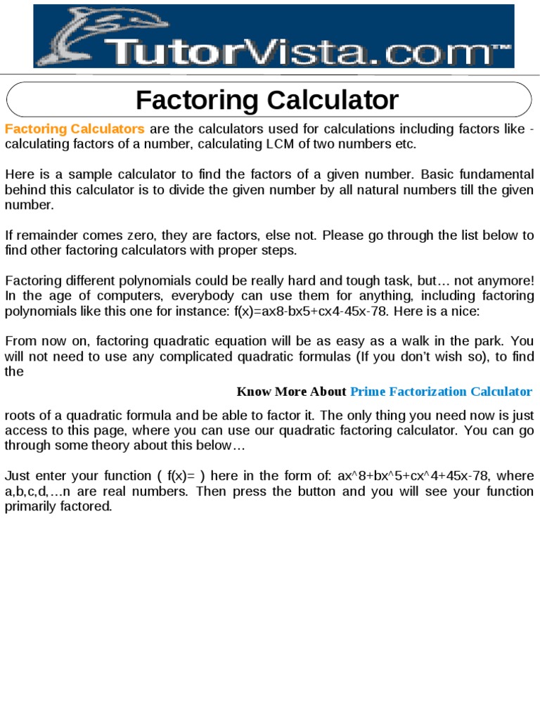 Factoring Calculator | PDF