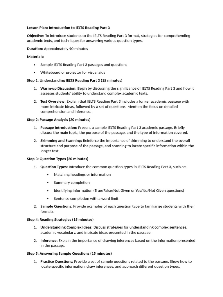 Lesson Plan IELTS Reading 3 | PDF | Applied Linguistics | Learning Methods