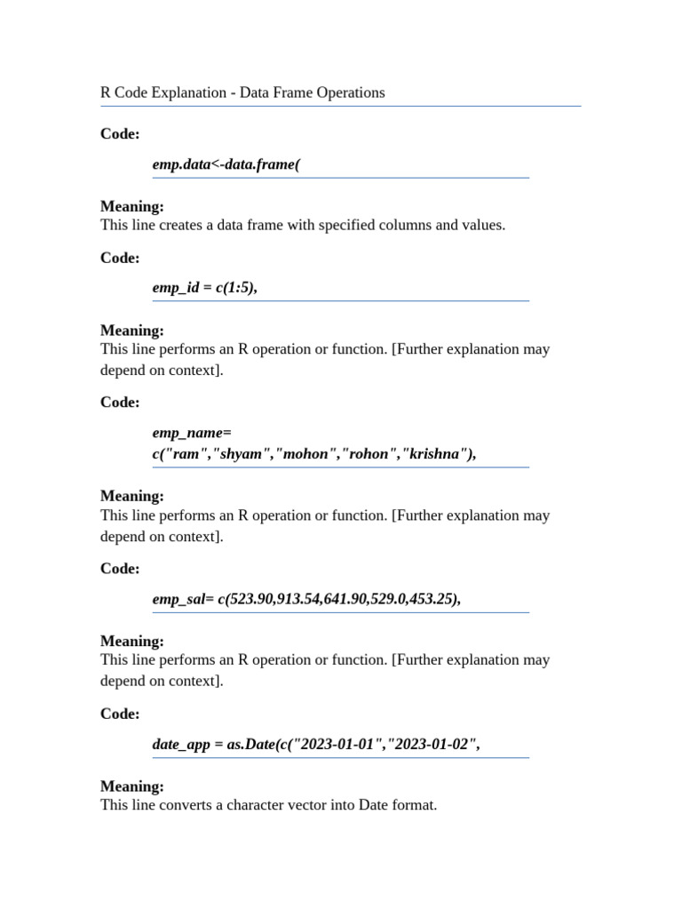 R Code Line by Line Explanation 5 | PDF