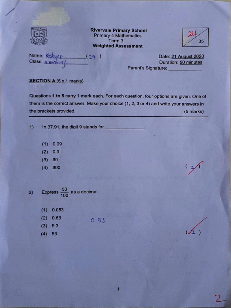 G4 - Kashyap - P4 Maths Paper | PDF