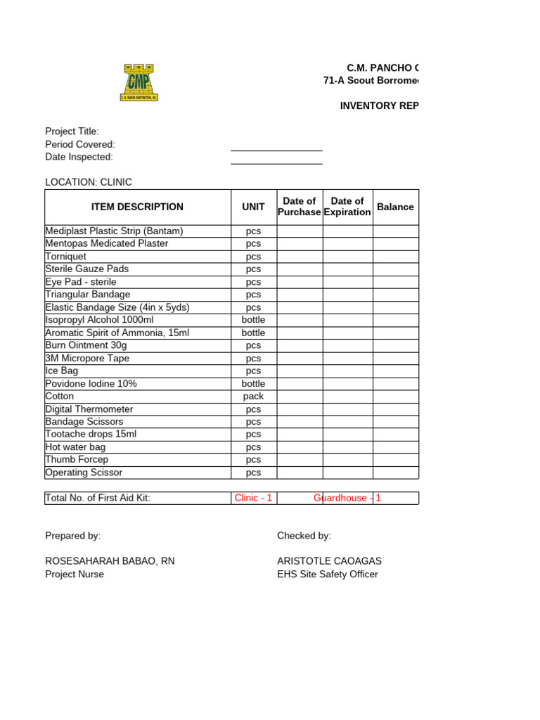 First Aid Kit Inventory Report | PDF