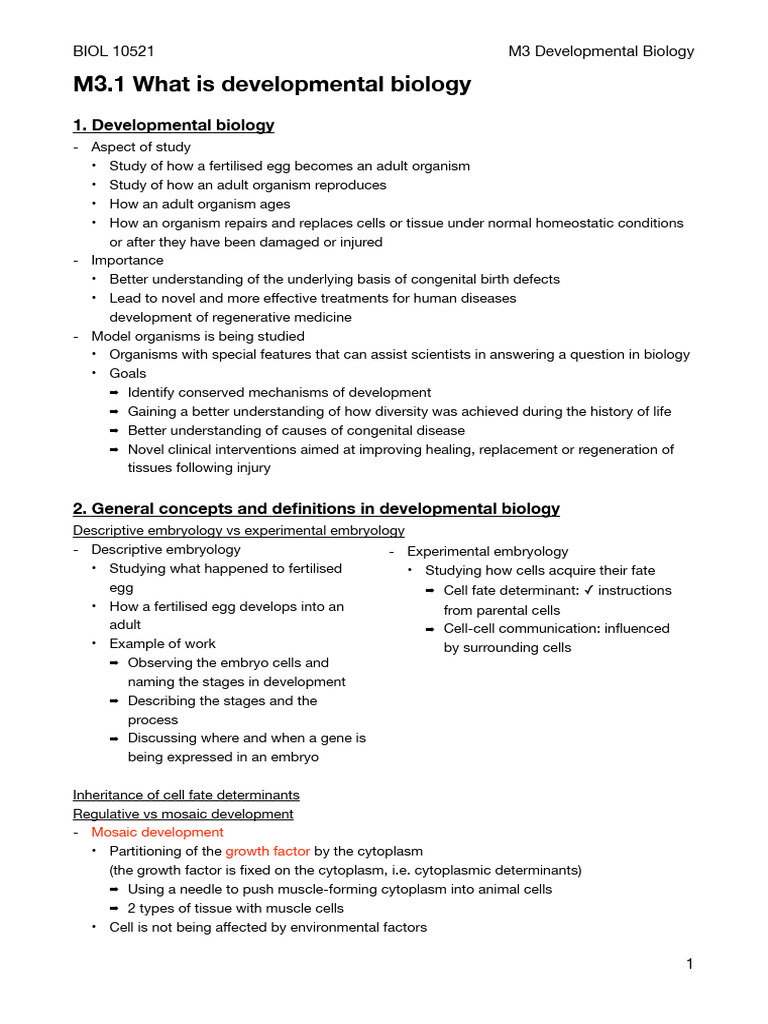 Understanding Developmental Biology Concepts | PDF | Developmental ...