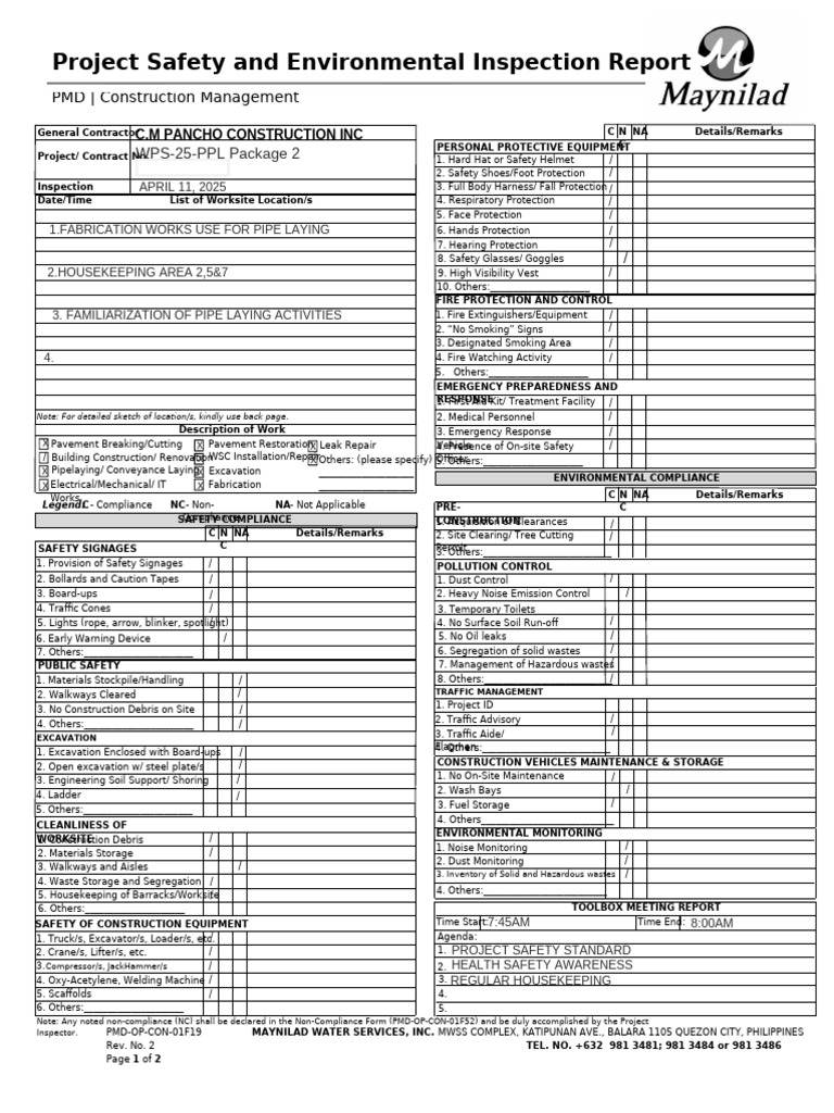 Project Safety Inspection Report | PDF | Waste | Pollution