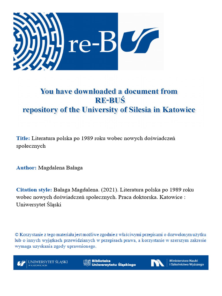 Balaga Literatura Polska Po 1989 Roku | PDF