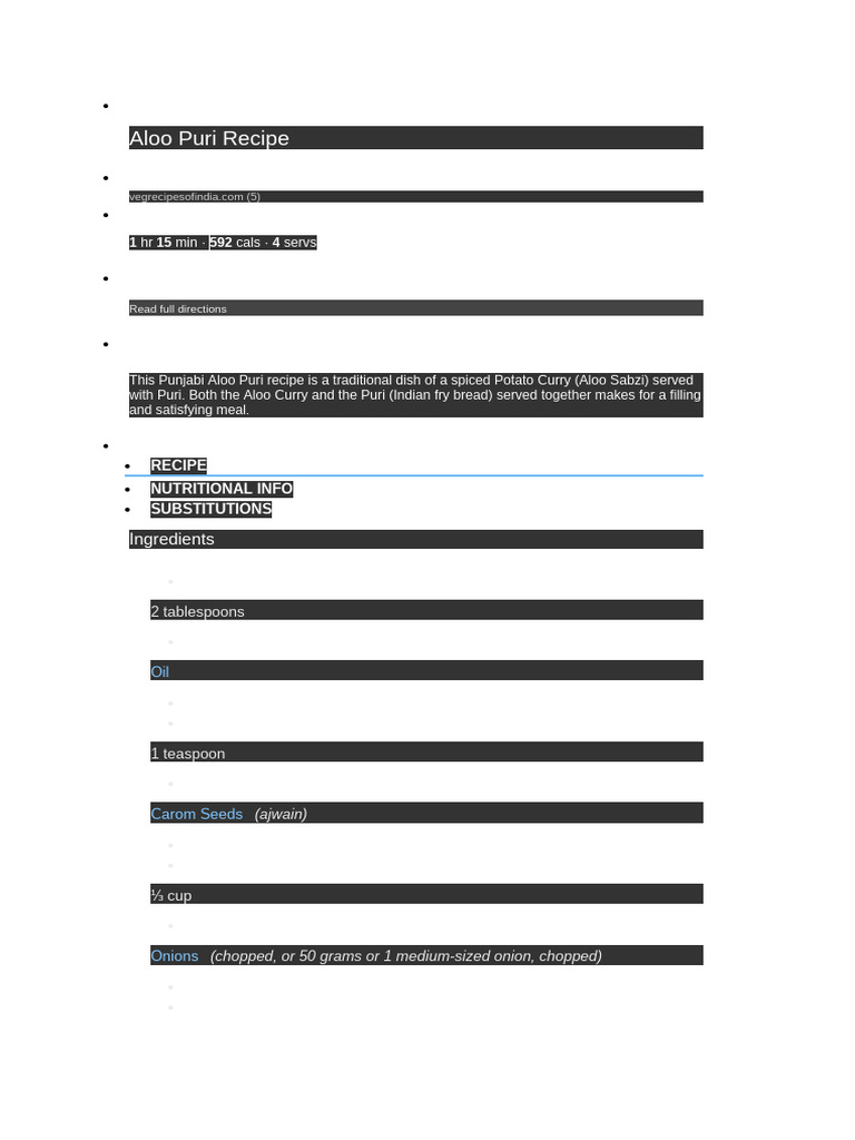 Aloo Puri Recipe | PDF