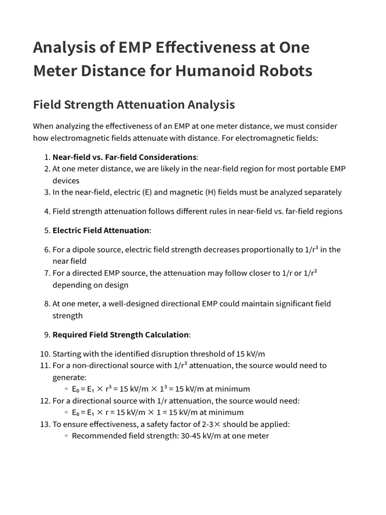 Analysis of EMP Effectiveness at One Meter Distance For Humanoid Robots ...