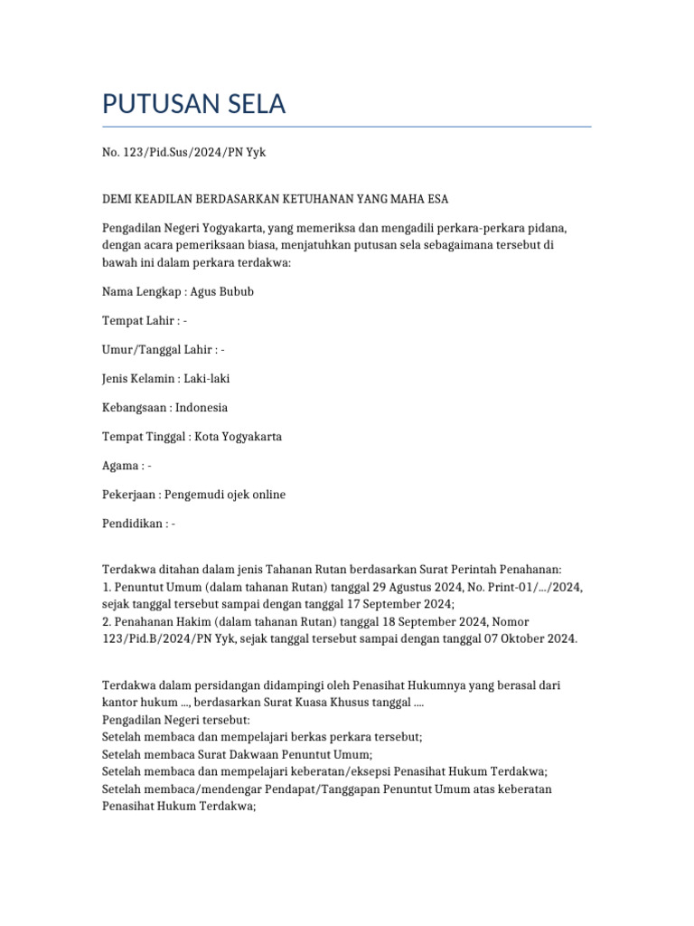 Putusan Sela Format Gambar Agus Bubub | PDF