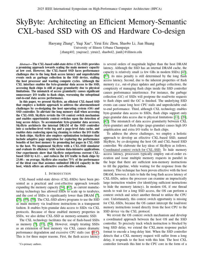 Skybyte: Architecting An Efficient Memory-Semantic Cxl-Based SSD With ...