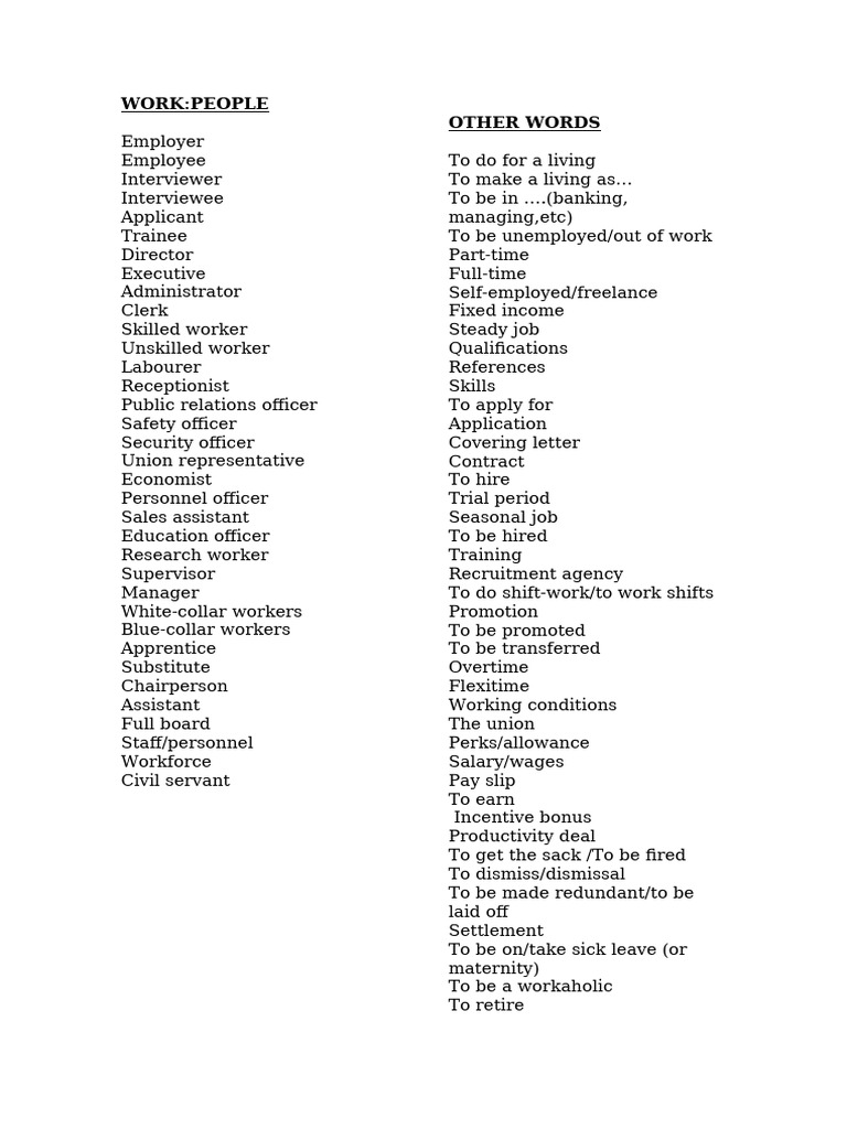 Comprehensive Work Terminology Guide | PDF