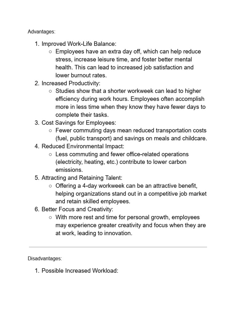 Pros and Cons of a 4-Day Workweek | PDF | Employment | Working Time