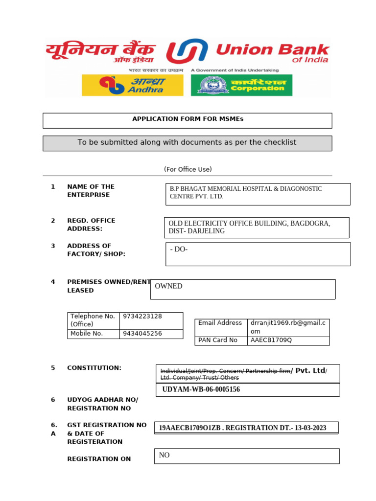MSME Application Form for Loan | PDF | Identity Document | Credit