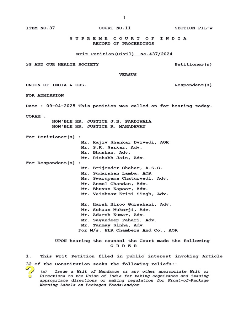 Supreme Court Gives Centre Three Months to Finalize Nutrition Labels on ...