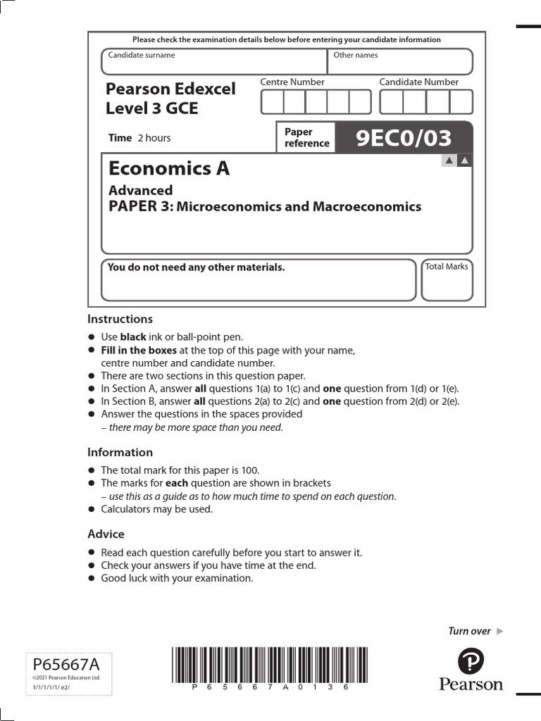 June 2021 QP - Paper 3 Edexcel (a) Economics a-level | PDF | Filling ...