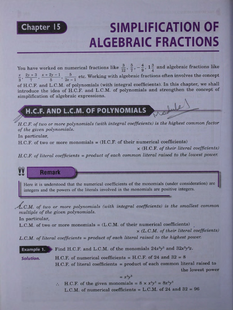 Chapter-15 Simplification of Algebraic Fractions | PDF