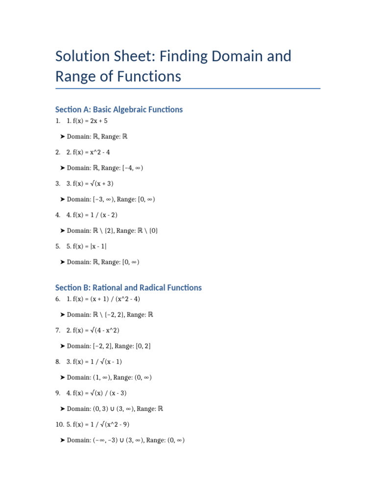 Domain and Range Solutions Guide | PDF