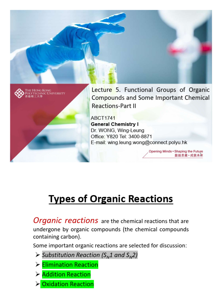 Lecture 5 Functional Groups of Organic Compounds and Their Reactions ...