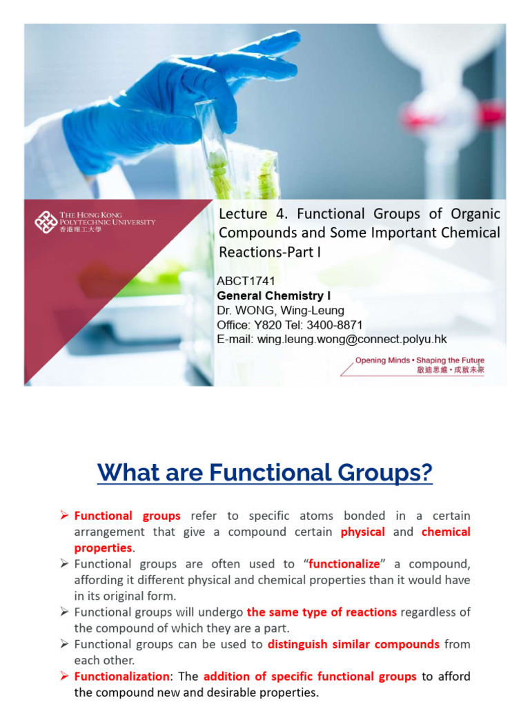 Lecture 4 Functional Groups of Organic Compounds and Their Reactions ...