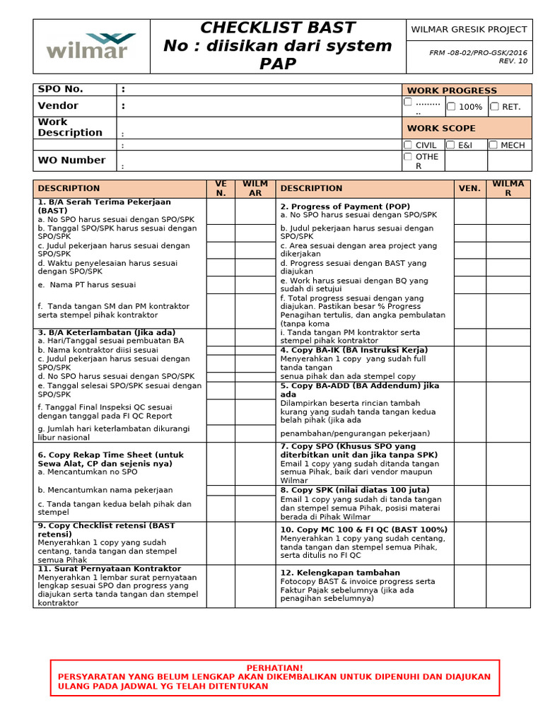 Frm-08-01 Pro-Gsk (Checklist Bast) Rev. 10 | PDF