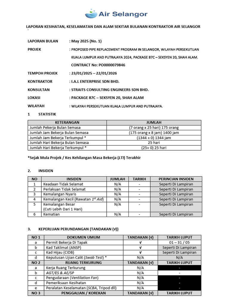 Laporan Hse No-01 - May 2025 Lampiran 1 & 2 | PDF