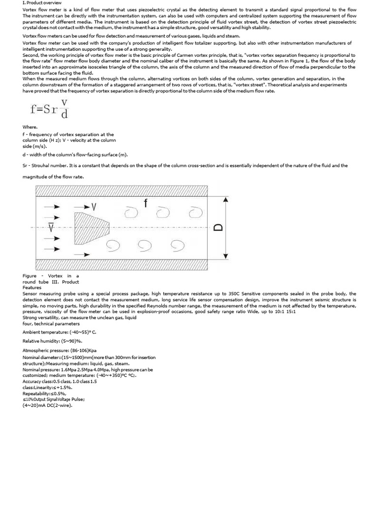 Insert Type Vortex Flow Meter | PDF | Flow Measurement | Vortices