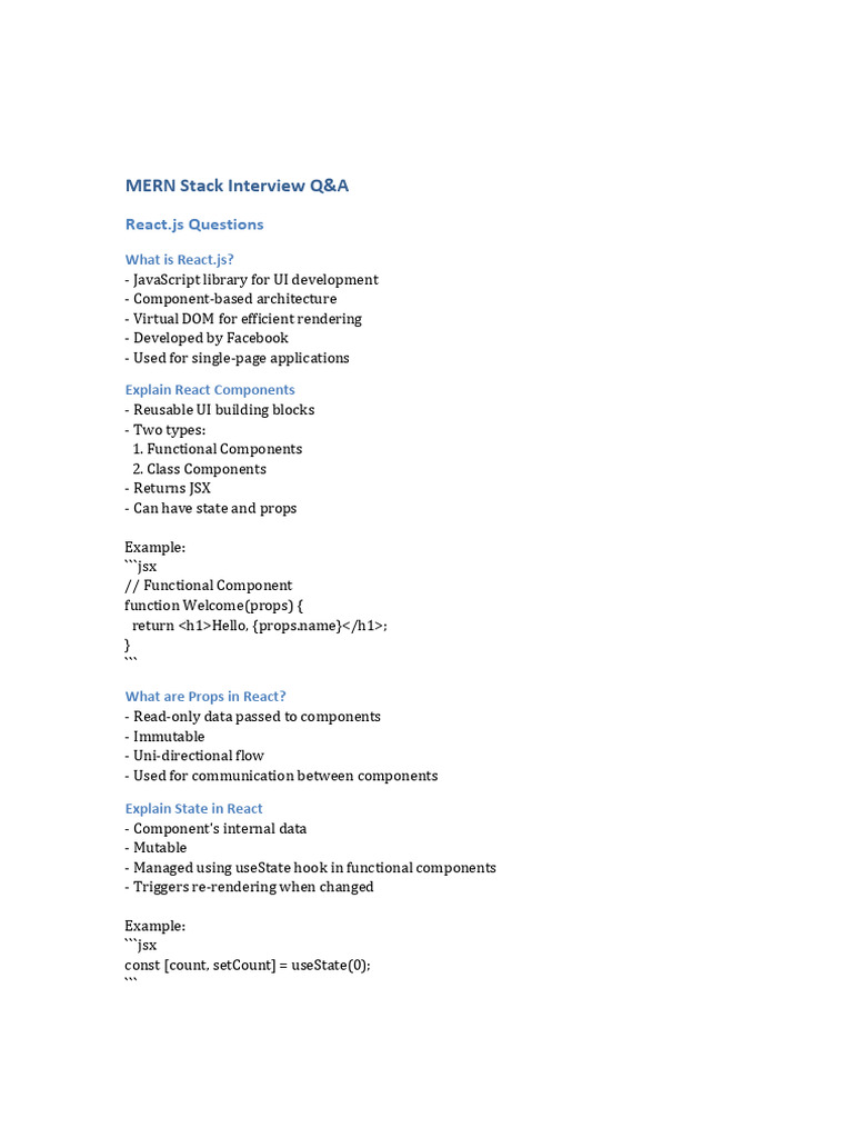 MERN Stack Interview QA | PDF | Java Script | Software Development