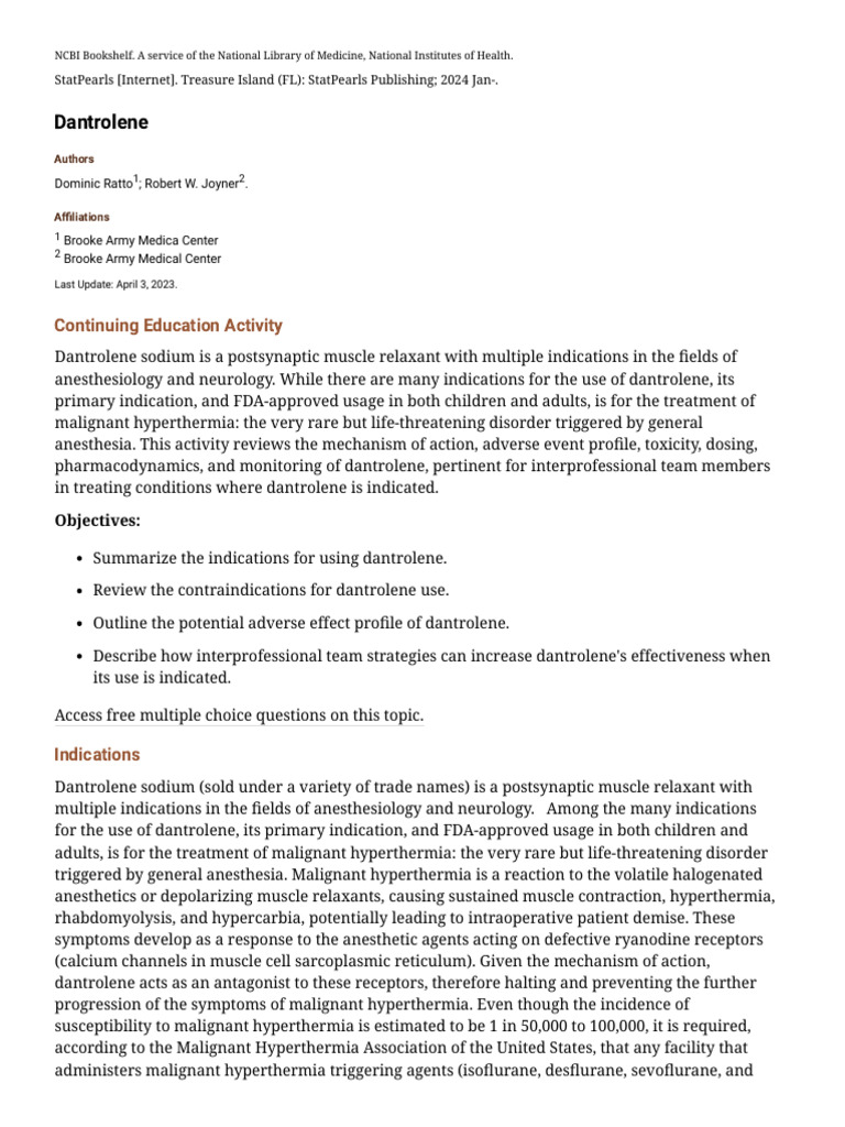 Dantrolene - StatPearls - NCBI Bookshelf | PDF | Medicine | Clinical ...