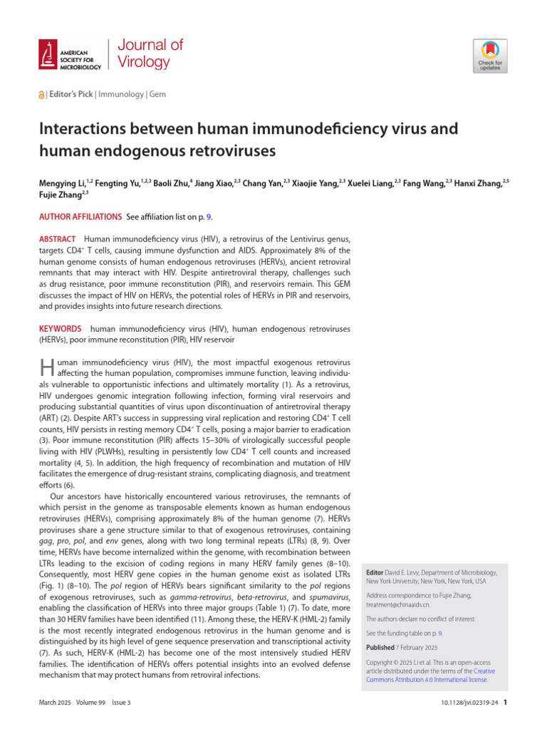 Interactions Between Human Immunodeficiency Virus and Human Endogenous Retroviruses | PDF | Hiv ...