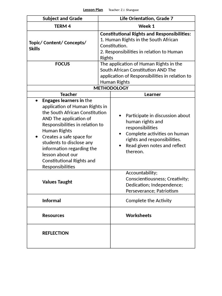 Grade 7 Life Orientation: Human Rights | PDF
