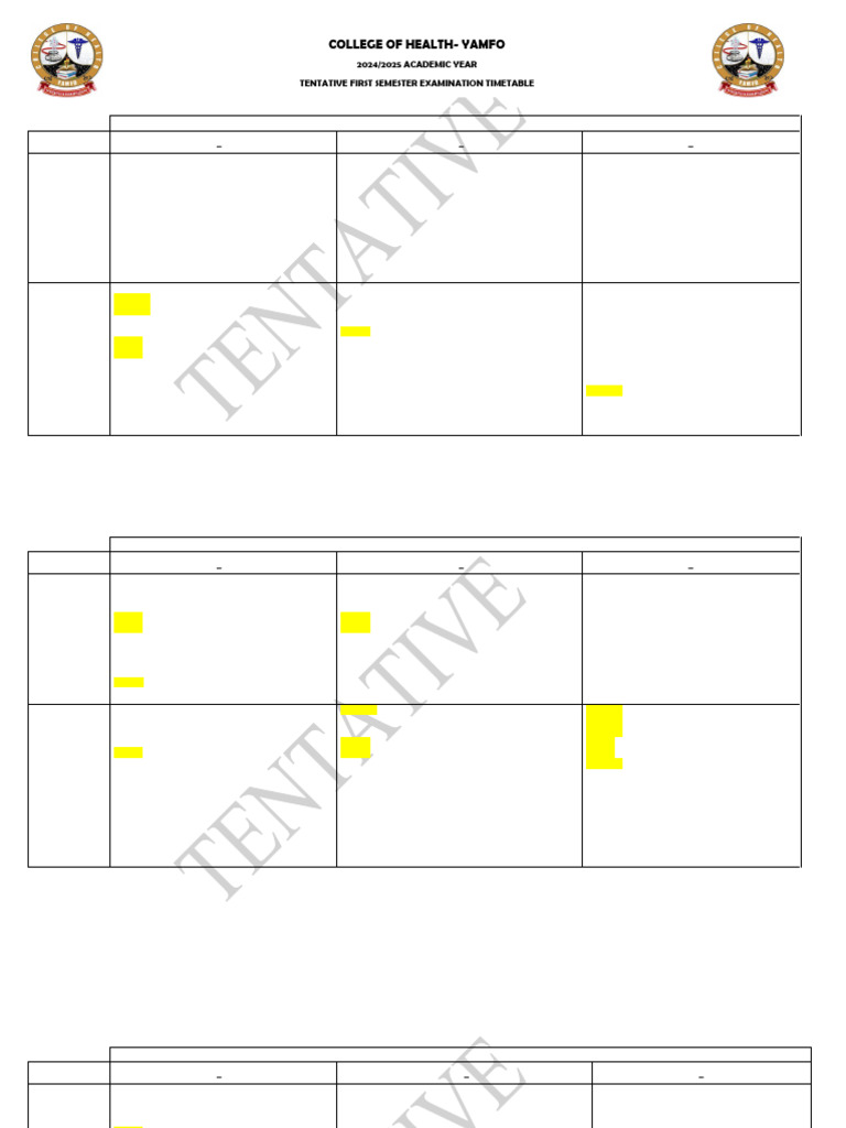 Tentative 2nd Semester Examination Timetable 2024 - 2025 Academic Year ...