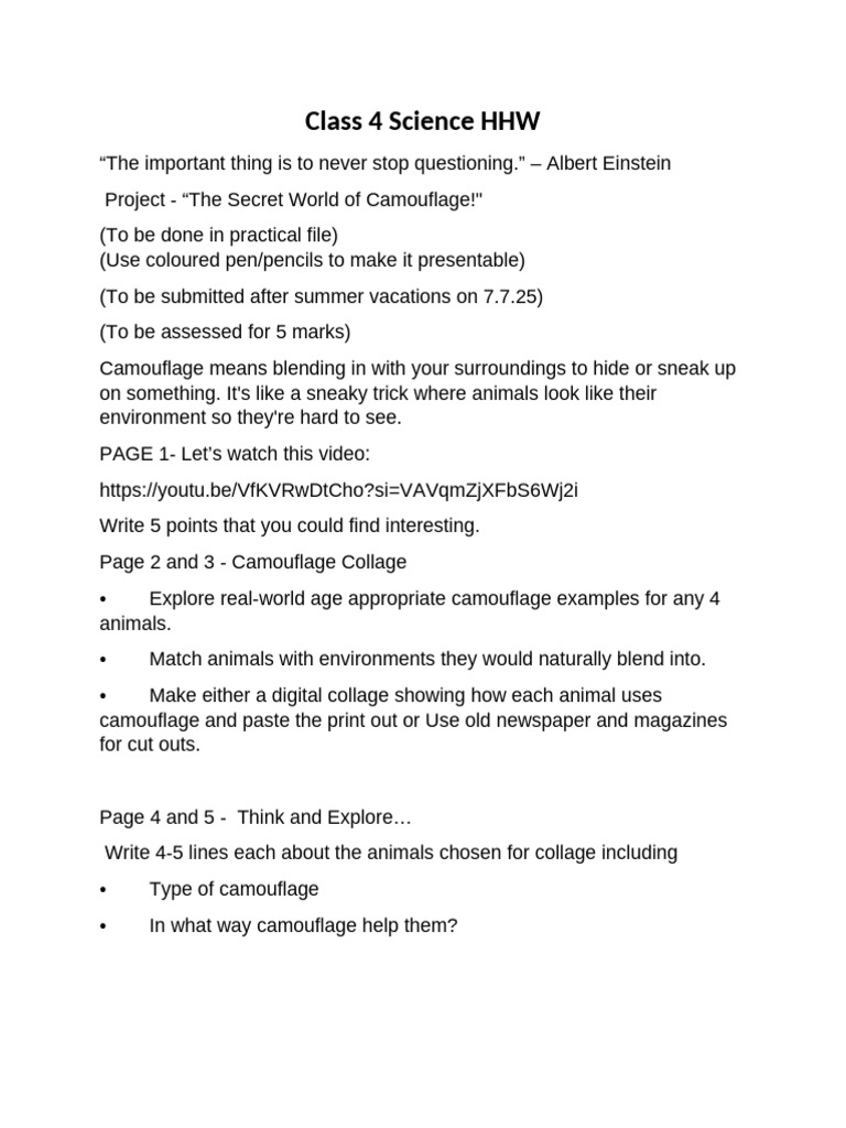 Class 4 Science HHW | PDF