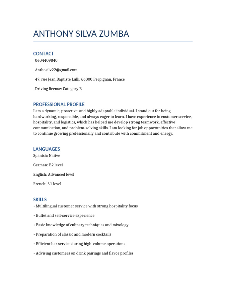 CV Anthony Silva Zumba EN | PDF