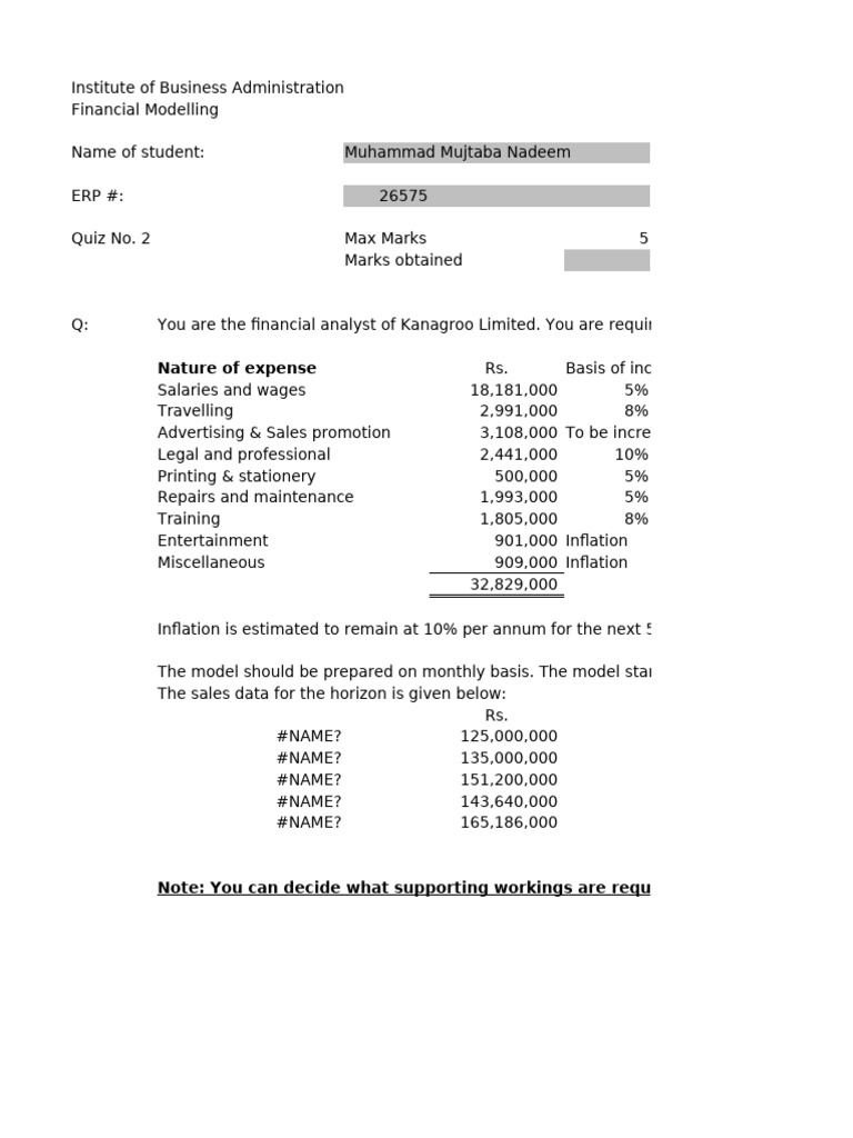Muhammad Mujtaba Nadeem QUIZ 2 | PDF | Income Statement | Financial Accounting